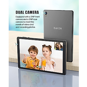 BAKEN Tablet 10 inch Android Tablets, Android 12 Tablet Quad Core Processor (2+2) 4GB RAM 32GB ROM, 1TB Expandable Tablet Computer, 6000mAh Battery, 1280 * 800 IPS Screen, Bluetooth, WiFi (Gray)