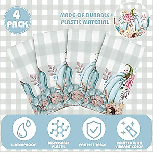 Tranqun 4 Pcs Thanksgiving Tablecloth 108 x 54 Inch Pumpkin Fall Tablecloth Rectangle Fall Plastic Table Cover Autumn Harvest Table Cloths for Kitchen Fall Thanksgiving Party (Watercolor Pumpkin)