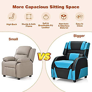 Giantex Kids Recliner, Gaming Recliner Chair with Footrest, Headrest & Lumbar Support, Ergonomic Leather Lounge Chair Toddler Furniture, Adjustable Racing Style Recliner Sofa for Boys Girls, Blue