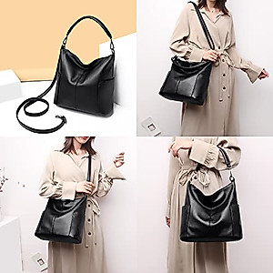 TarsaMult Hobo Bags for Women Soft Faux Leather Shoulder Crossbody Ladies Purses and Handbags Fashion Large Bucket Tote Bag(6073 Black)