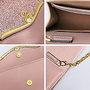 Reekx Evening Bag for Women, RFID Envelope Clutch Purses Crossbody Shoulder Bag for Wedding Party (Rose Gold)