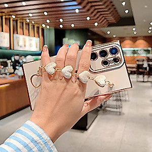 VANIPUFF Samsung Galaxy S23 Ultra 5G 6.8" Case - Luxury Heart Bracelet, Cute Love Hearts Cover, Camera Protection, Shockproof Bumper (White)