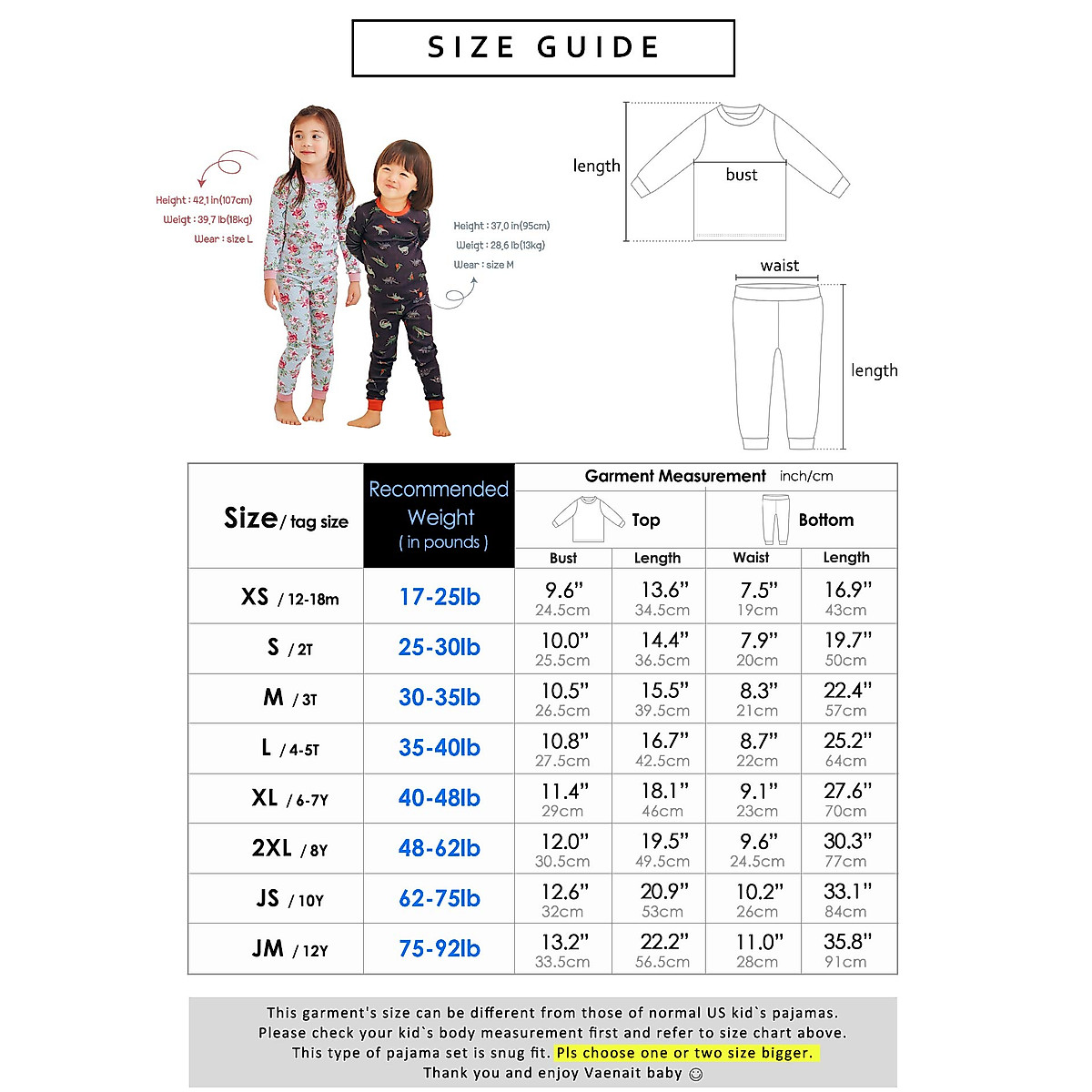 VAENAIT BABY Kids Boys Girls Long Sleeve Cotton Sleepwear Pajamas 2pcs Set Buddy Dino 4-5T/L