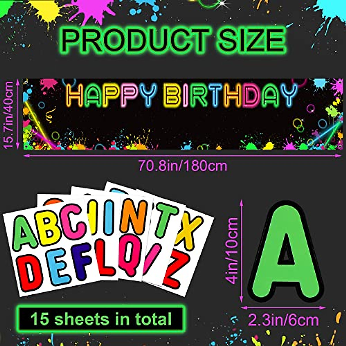 Pajean Customize Personalized Glow in The Dark Birthday Backdrop Custom Neon Banner Happy Birthday Party Decorations Make Your Own Glow Banner DIY Colorful Graffiti Banner Birthday Party Decor