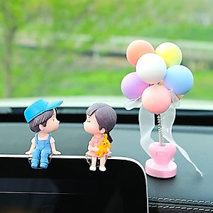 DADHOT Cute Car Decoration Lovely Couple Car Decoration Cute Cartoon Couples Action Figure Figurines Balloon Ornament Auto Interior Dashboard Accessories for Boys Girls Gifts (Blue hat,no Balloons)