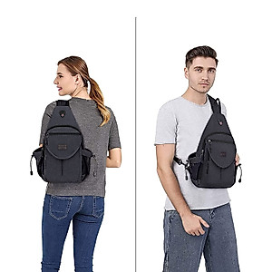 MOSISO Sling Backpack,Canvas Crossbody Hiking Daypack Bag with Anti-theft Pocket, Space Gray