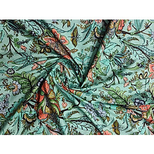 Indian Hand-Block Printed Jaipuri Flower Print Floral Ethnic Sanganer Kurti Print Cotton Fabric (Mint Mugal Flower, 3 Yards)