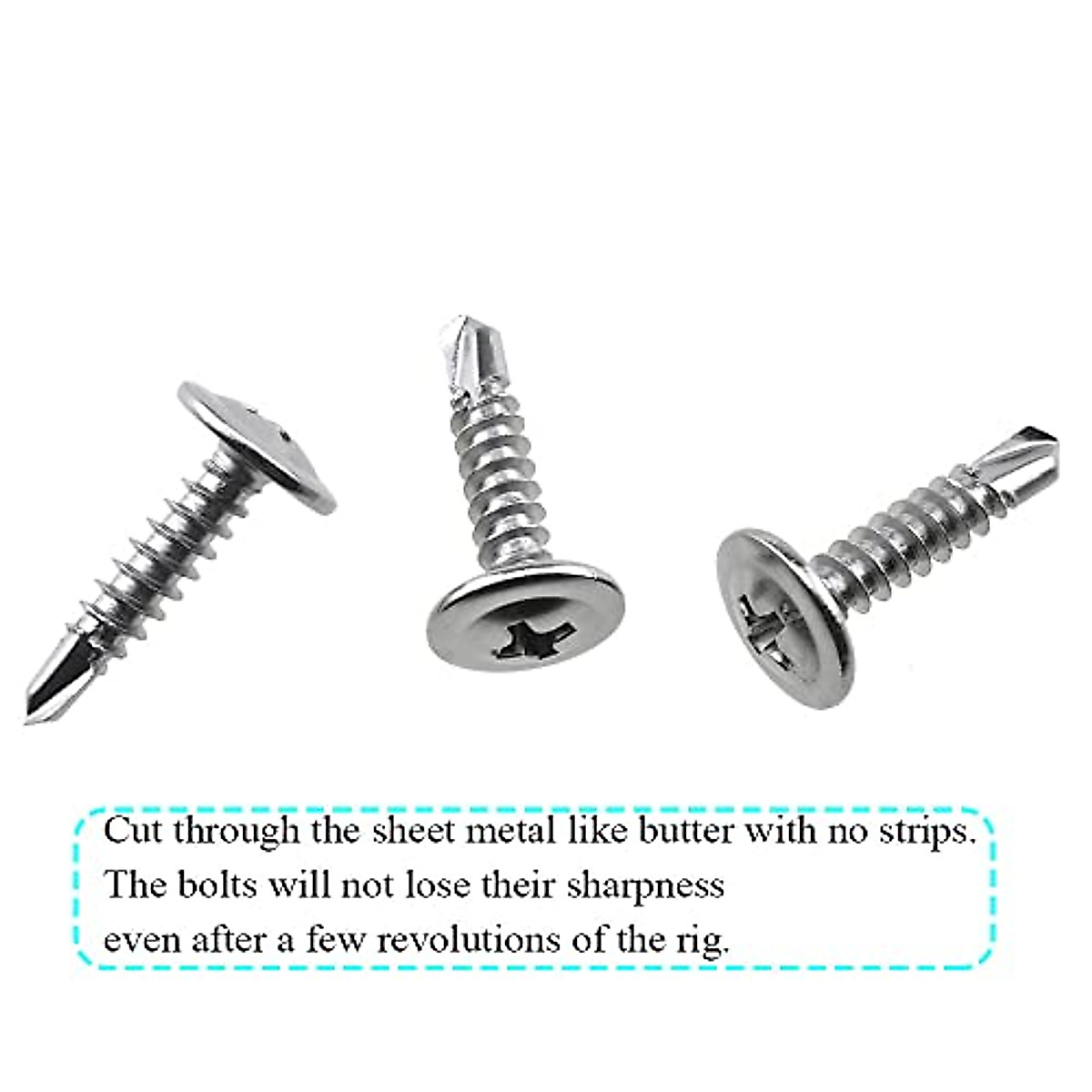 Hao Pro #8 x 3/4" Flat Head Phillips Self Tapping Drilling Bolts Screws with Drill Point Keep Flush Go in Cut Thread Clean Secure Well Sturdy Easy Drive Not Rust Dull 410 Stainless Steel 60PCS