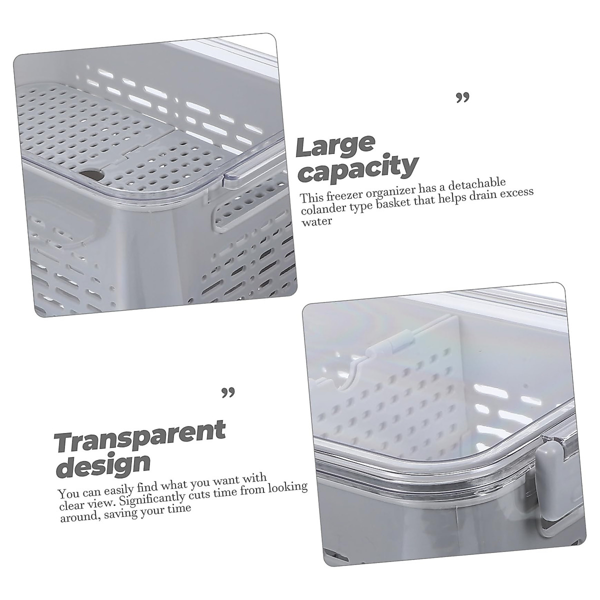 UPKOCH Drained Vegetable Basket Glass Container with Lid Fruit Containers with Lids Glass Fruit Vegetable Strainer Container Fruit Washing Basket Food Storage Bin Produce Keeper Pp Grey