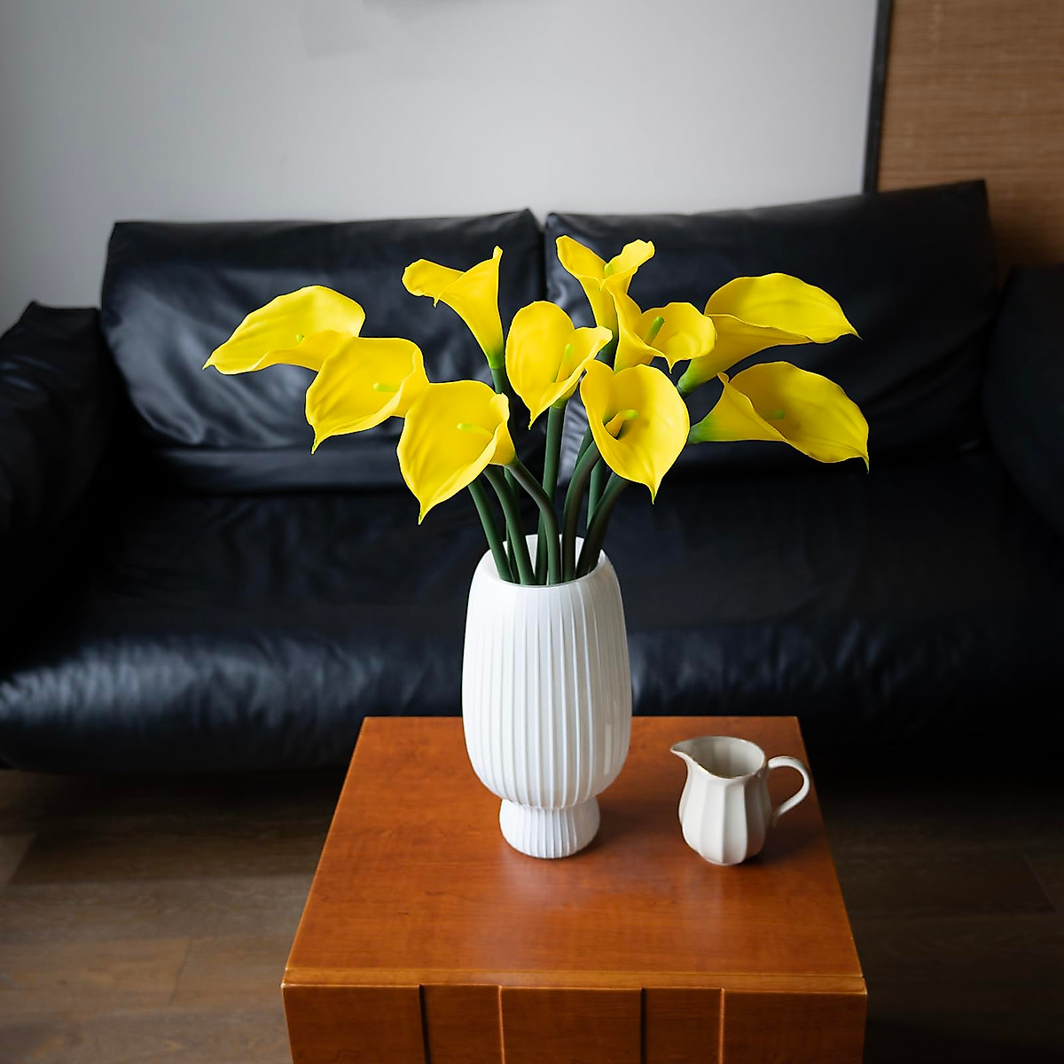 DUYONE Artificial Flowers Calla Lilly 25.6'' Large Latex Fake Bouquet Soft Real Touch Long Stem Plants 5 Pcs for Home,Living Room,Bedroom,Dining Table,Office,Weddings Party Garden Décor(Yellow)