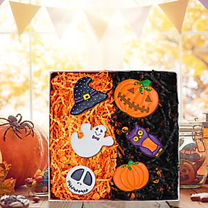 LOMIMOS 450g/1LB Halloween Raffia Paper, Black Orange Shred with Pumpkin Confetti Sprinkle for Gift Wrapping Craft DIY Packaging Filling Party Decoration