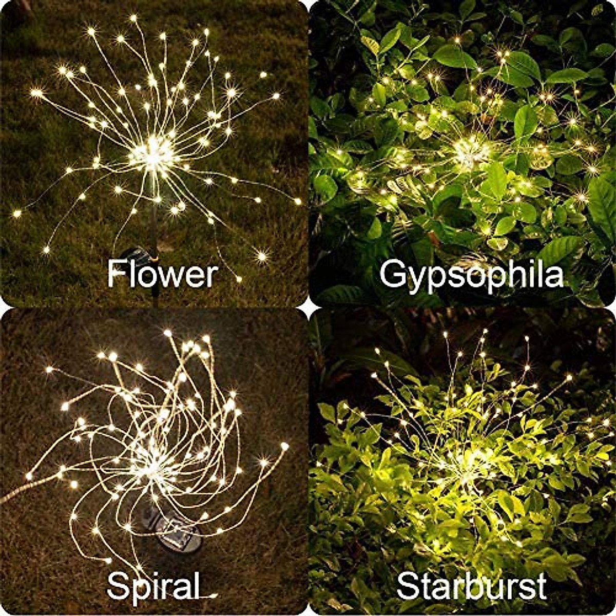 Anordsem Solar Garden Lights 2 Pack, Solar Fireworks Lights DIY Firework Lights,Outdoor Decorative Solar Lights IP65 Waterproof LED,Solar Pathway Lights for Walkway Patio Backyard Party (Warm White)