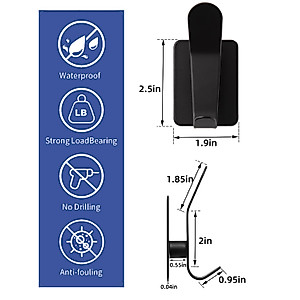 UEMUSI Towel Hooks, Stainless Steel Adhesive Hooks Heavy Duty, 4 Pack Bathroom Hooks for Hanging Towel Coat Hat, Wall Hooks Stick on Bathroom Kitchen and Bedroom, No Drilling Sticky Hooks, Black