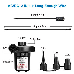 Electric Air Pump, AGPtEK Portable Quick-Fill Air Pump with 3 Nozzles, 110V AC/12V DC, Perfect Inflator/Deflator Pumps for Outdoor Camping, Inflatable Cushions, Air Mattress Beds, Boats, Swimming Ring