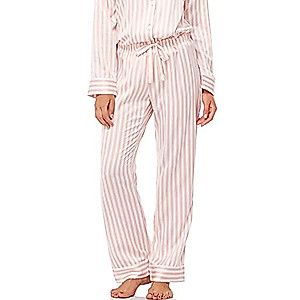 Serenedelicacy Women's Satin Pajama Set Long Sleeve Button Down Sleepwear 2-Piece Striped Silky Pj Set (Medium, Blush/Ivory, Stripe)