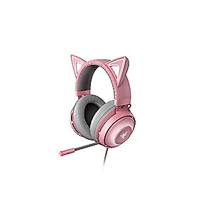Razer Kraken Kitty - Gaming Headset (The Cat Ear Headset with RGB Chroma Lighting, Microphone with Active Noise Reduction, THX Spatial Audio, Controls on The Ear Cup) Pink/Quartz