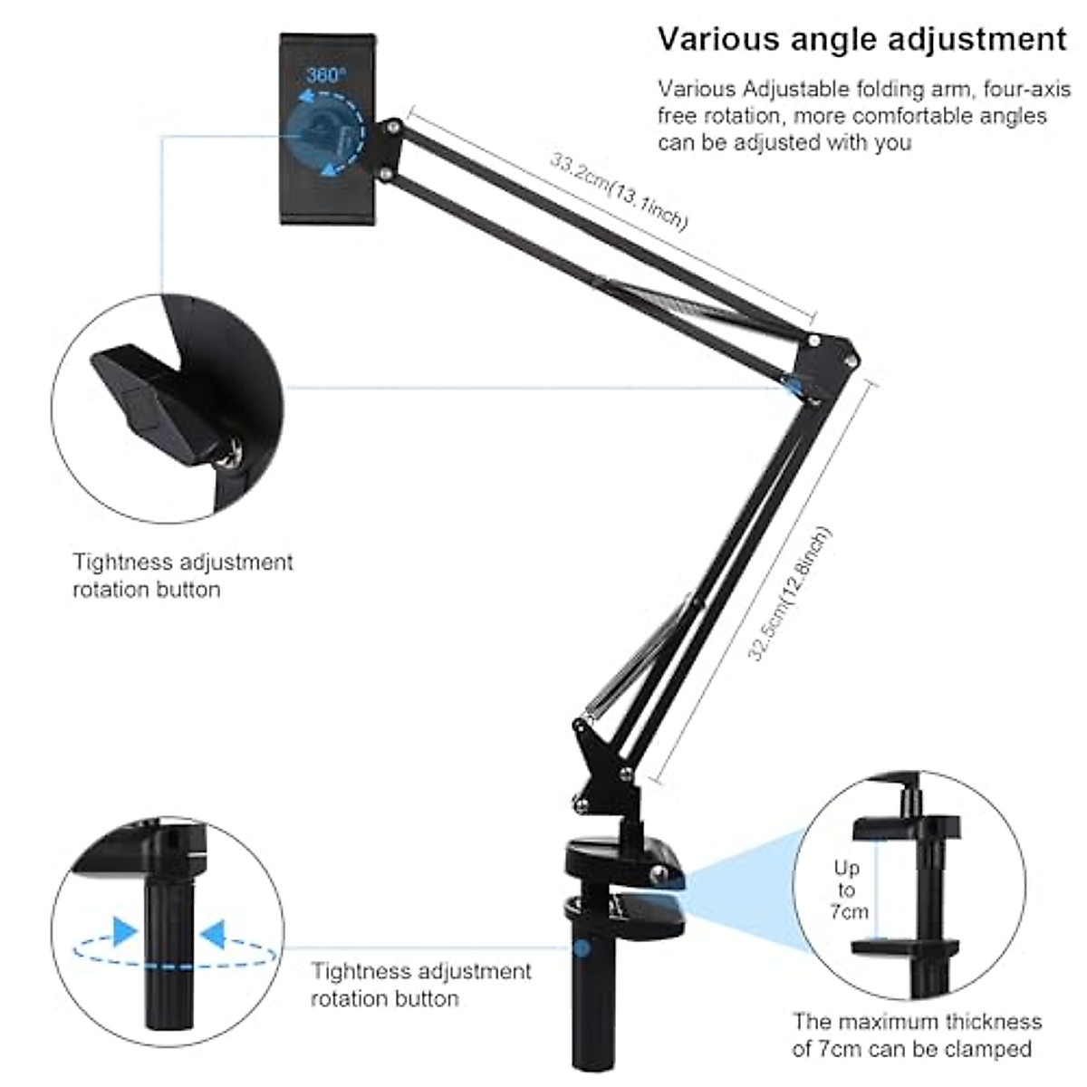 Acogedor Tablet Holder Stand Adjustable Rugged Design for13, Galaxy Tab, Pro 12.9, Air, Mini & More, Stable Desktop Stand for iOS Tablet,Pro, Wide Compatibility