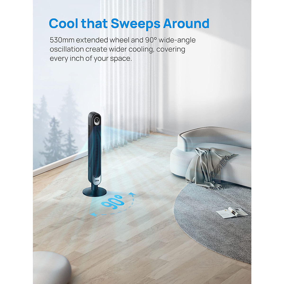 Dreo Smart Tower Fan WiFi Voice Control, Works with Alexa/Google, Cruiser Pro T1S Floor Standing Bladeless Oscillating Fan with Remote, 6 Speeds, 4 Modes, 12H Timer, for Indoor Bedroom Home Office
