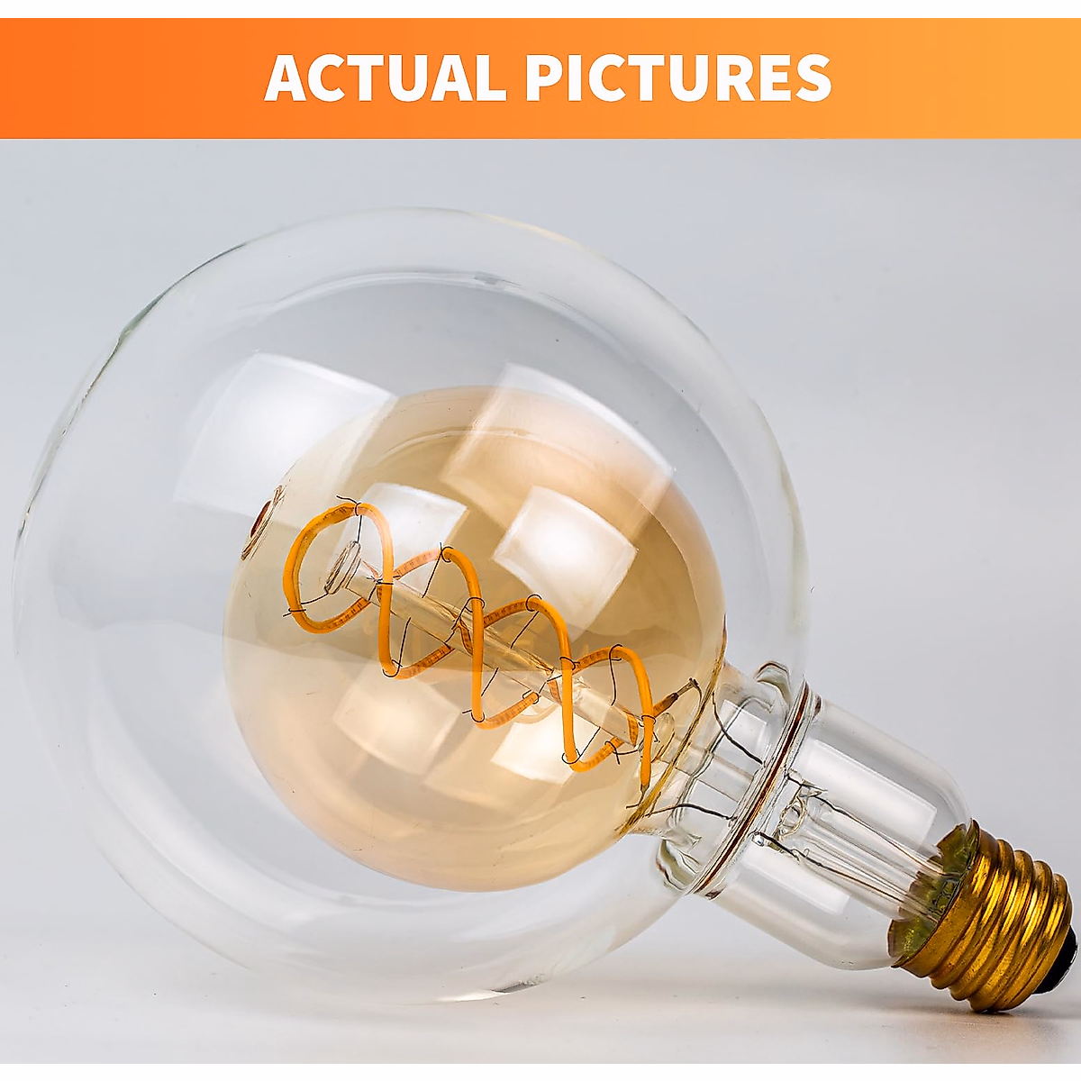 ALAMPEVER Large Globe LED Light Bulbs, Decorative Dimmable LED with 6W Equivalent to 40W Light Bulbs, 2700K Soft White, E26 Base, 300LM, CRI90, G125, Amber