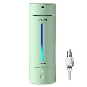 CHACEEF Travel Electric Kettle, 350ml Portable Kettle, Small Electric Kettle with Non-stick Coating, BPA Free, 3 Colors LED Water Boiler with Keep Warm Function, Fast Boil and Auto Shut Off Water Kettle, Green