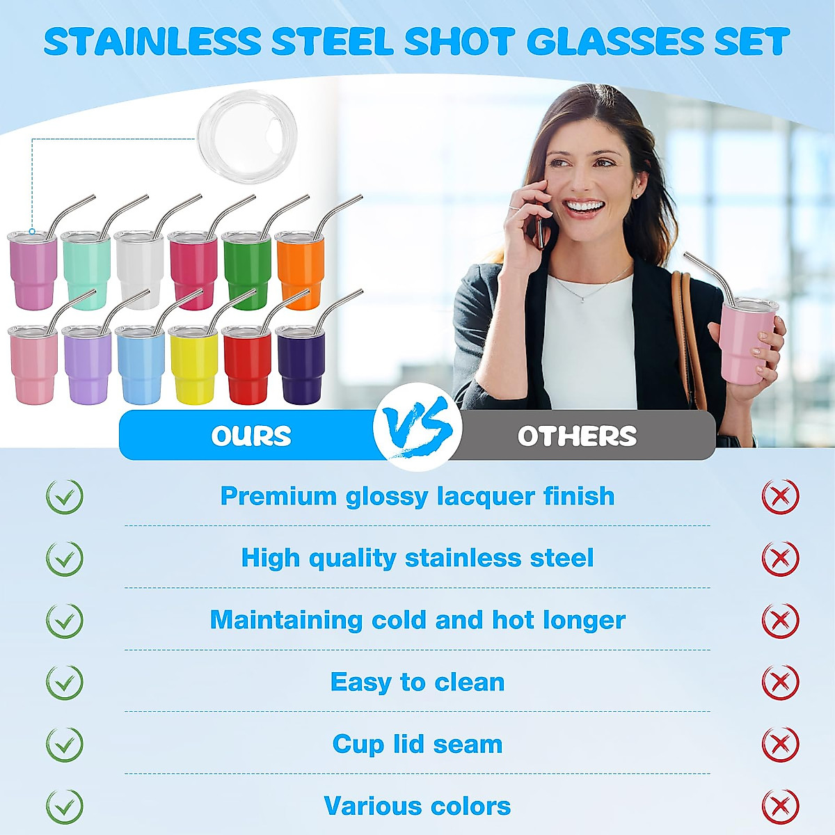 Yizhet 6 Pcs 2 oz Mini Tumbler Shot Glass with Straw and Lid, Sublimation Mini Shot Glass Tumblers, Stainless Steel Shot Glasses Set for Wedding Party Cocktail Coffee Whiskey (6 Colors)