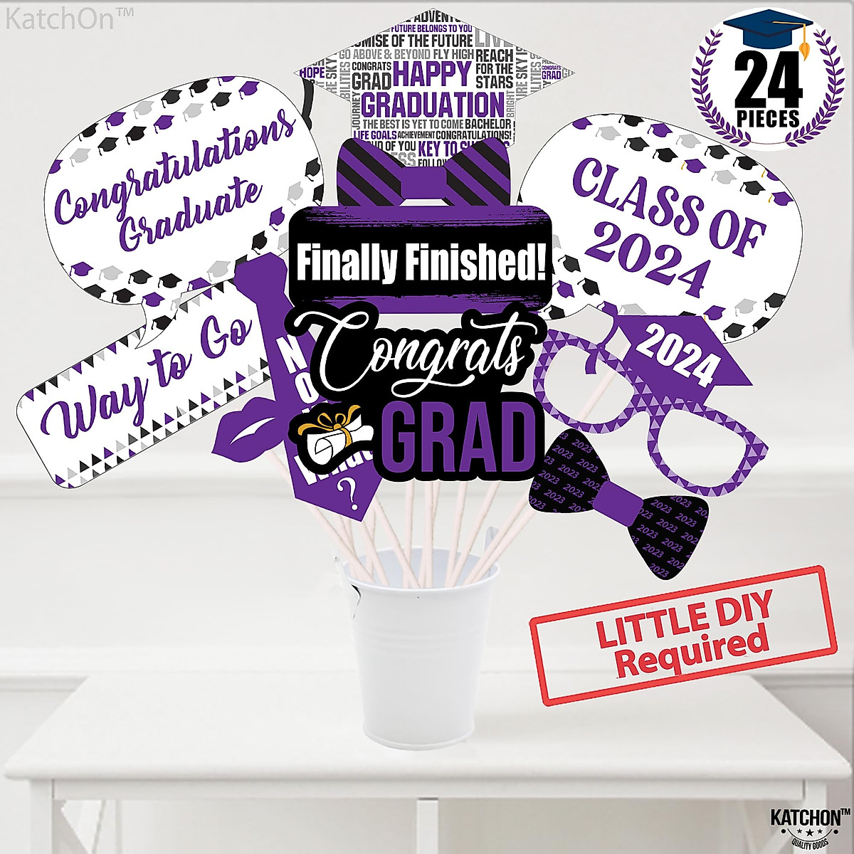 KatchOn, Purple Graduation Photo Booth Props 2024 - Pack of 24 | Purple Graduation Photo Props, Purple Graduation Decorations Class of 2024 | Graduation Picture Props, Graduation Party Decorations