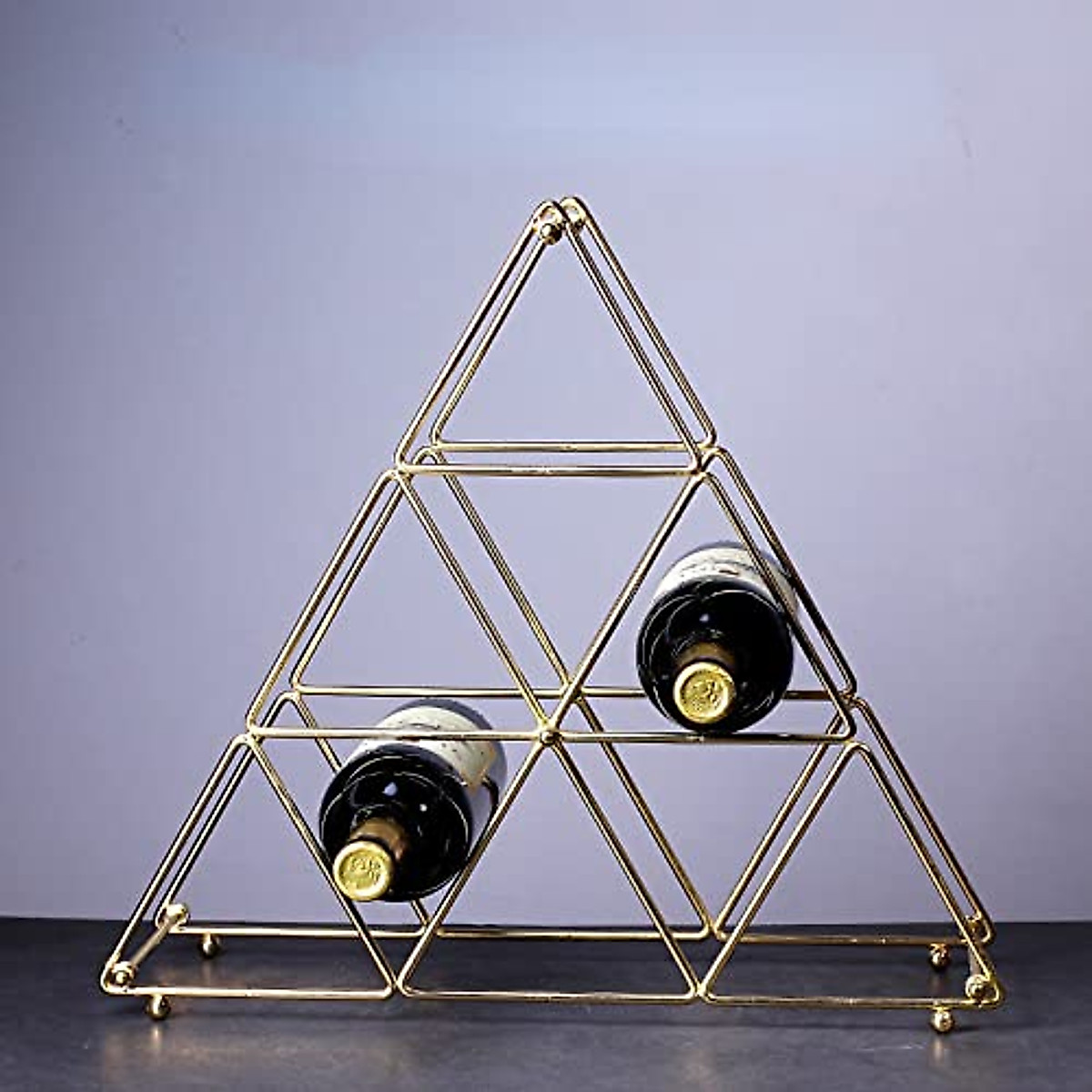 XXSLY Countertop Wine Rack Metal Geometric Wine Organizer Stand Wine Storage Holder Display Shelf Decoration for Home Bar Countertop Tabletop Cabinet (Pyramid 4 Bottles)
