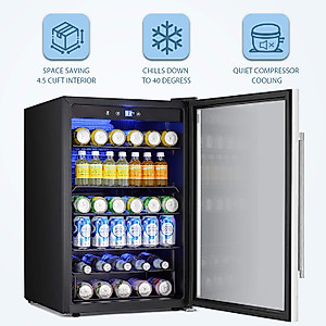 Antarctic Star Beverage Refrigerator Cooler - 120 Can Mini Fridge Glass Door for Soda Beer or Wine Small Drink Dispenser Clear Front for Home, Office or Bar,4.5cu.ft.（Black）