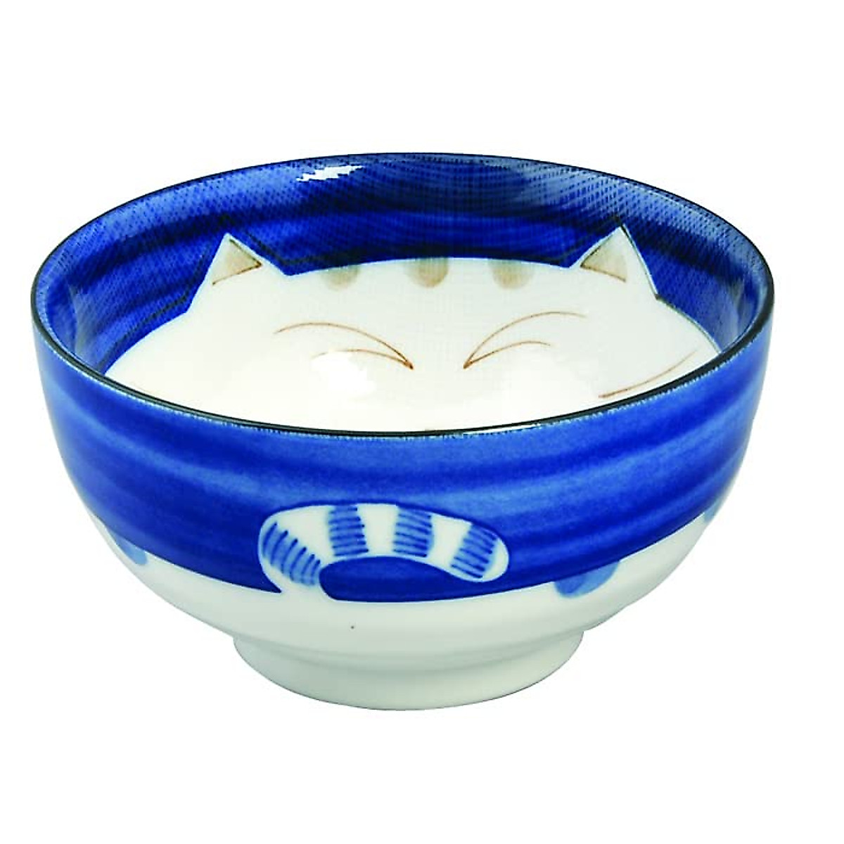 JapanBargain, Japanese Porcelain Bowl Soup Bowl Rice Bowl Udon Bowl Ramen Noodle Soup Bowl Cereal Bowl Made in Japan, Blue Smiling Cat Maneki Neko Pattern (1, Bowl 5-inch) Product Name