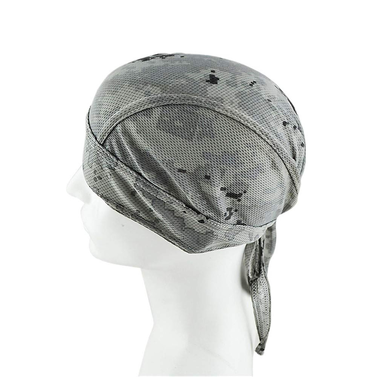 Gbateri 4 Pack Sweat Wicking Cycling Bandana Durag Dew Rags, Skull Cap Beanie Cooling Helmet Liner Pirate Hat Head Wrap for Motorcycling, Running, Hiking, Cooking & Outdoor Activities,Mesh-Camo