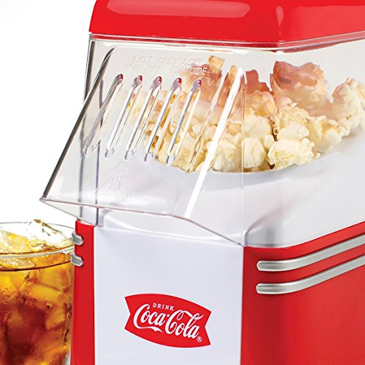 Coca-Cola Hot-Air Electric Popcorn Maker, 8 Cups, Healthy Oil Free Popcorn with Measuring Scoop, Coke Red & White