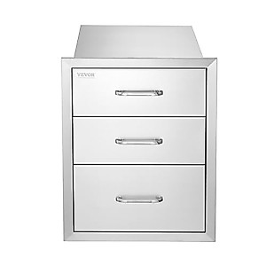 VEVOR 18x23 Inch Outdoor Kitchen Stainless Steel Triple Access BBQ Drawers with Chrome Handle, 18 x 20.5 x 23 Inch