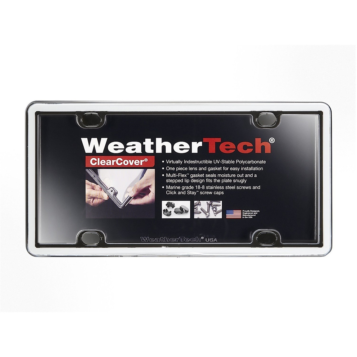 WeatherTech ClearCover License Plate Cover and Frame, White / Black