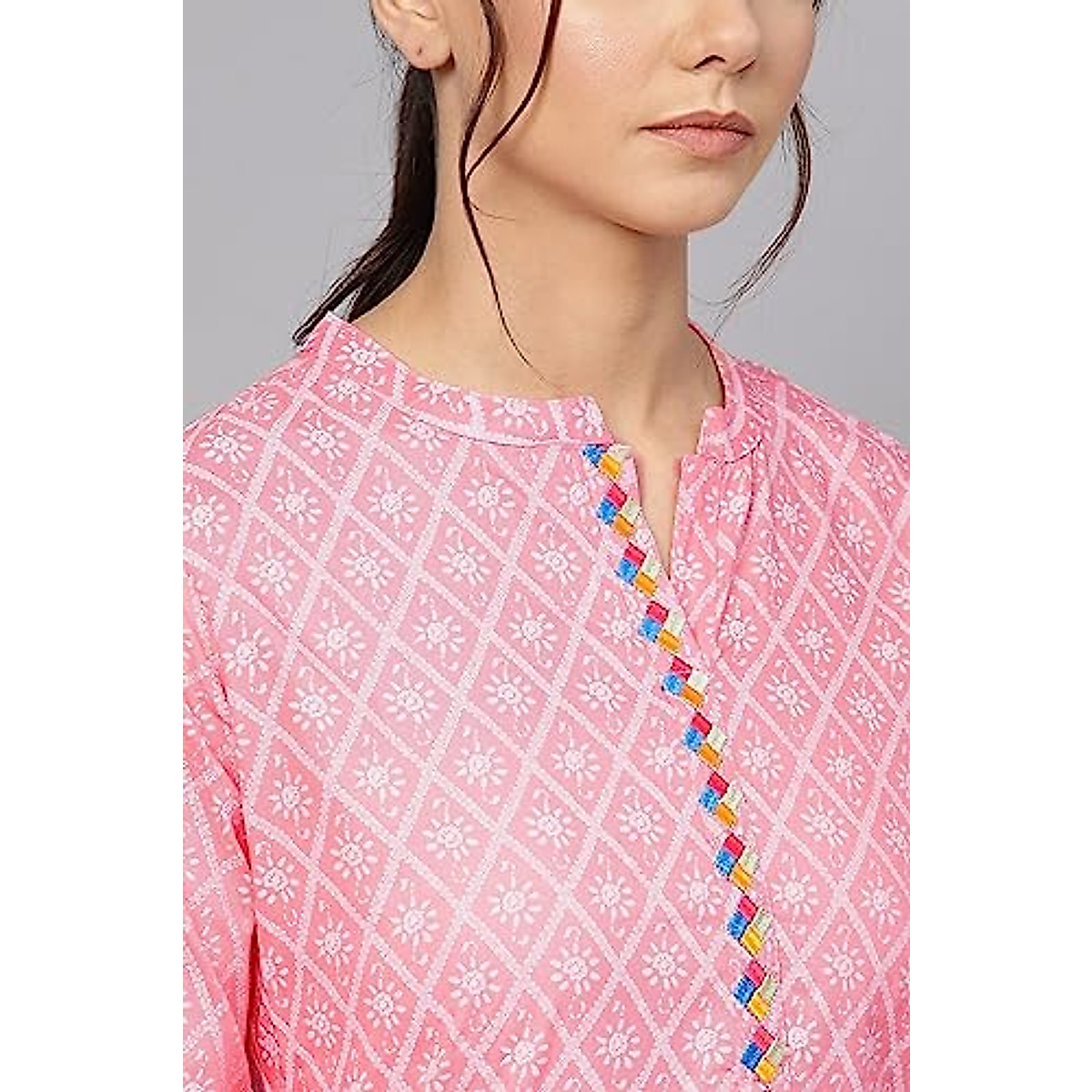 Chandrakala Women's Rayon Cotton,Printed kurti 3/4th Sleeve Straight Kurti Palazzo Set,X-Large,Pink (K227PIN4)