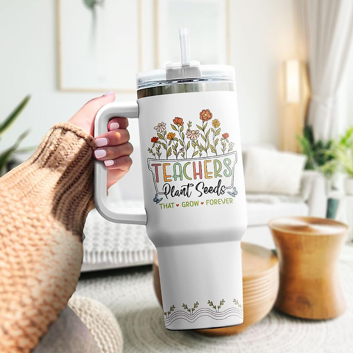 99OWL Tumblers Funny Flower Pack Stainless Appreciation Music Steel Life Water Teachers, Teacher Gifts, Tumbler 40 Oz With Handle Lid And Straw, Teacher Plant Seeds Nutrition Facts