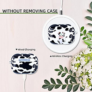 Cute Airpod Pro Case with Lanyard Keychain, ORATYFAN Air Pod Pro Hard Protective Charging Case Cover with Pom Pom Ball and Fadeless Patterns for Women Girls Gift(Cow)