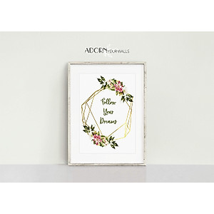 Inspirational Quotes Wall Art for Women - Strong Girls Floral Wreath Boho Print - Positive Affirmation Wall Decor for Teens - Shabby Chic Bedroom Artwork for Her - Follow Your Dreams 8x10 UNFRAMED