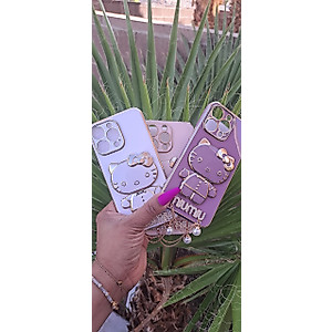 Fancy Kitty Phone Case for Iphone14 Pro Max, 6D Plating MIUMIU with Kickstand Designer Makeup Mirror case, Luxury Girly for Woman Full Camera Coverage,Glossy, Hands-Free (Purple)