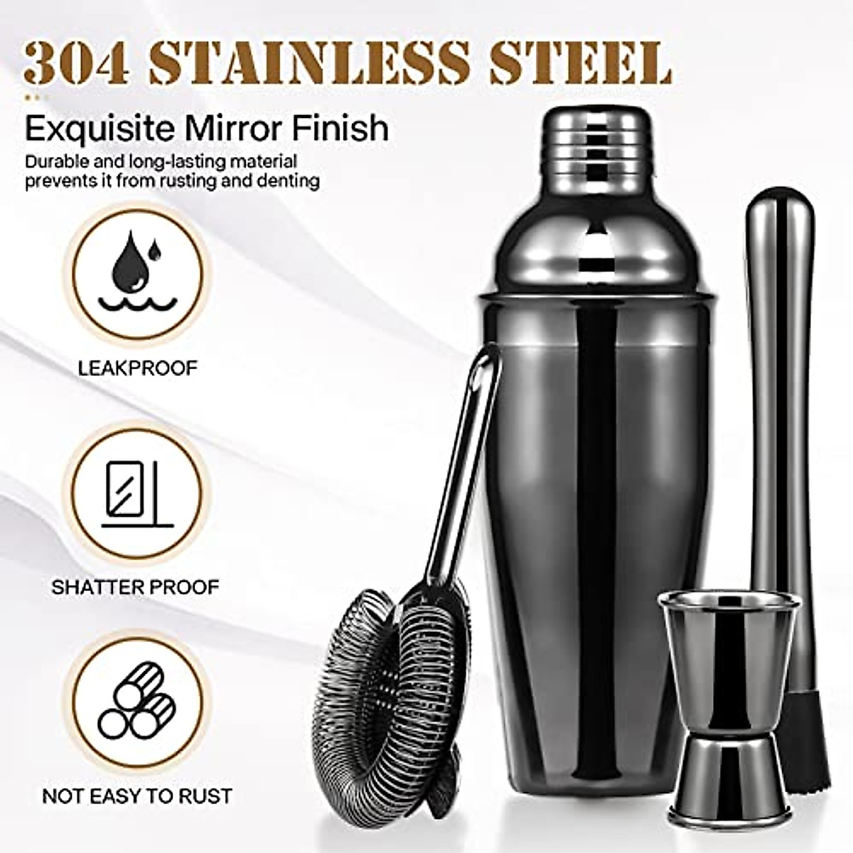 Purism Bartender kit,11 Pieces Home Cocktail Shaker Set with Cocktail Recipes Cards,Bar Tools Stainless Steel Cocktail Shaker Set with Stand,Apply to Home Make Mixed Drink&Various Cocktails