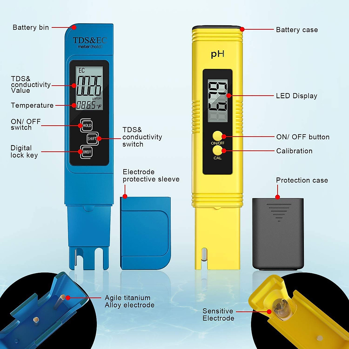TSKF PH and TDS PPM Meter Pen Type Combo, Digital Water Tester 0.05ph High Accuracy pH Meter with 0-14 pH Measurement Range,± 2% Readout Accuracy 3-in-1 TDS&EC Meter Temperature Meter, UL Certified