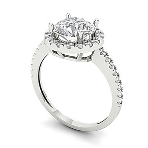 1.85 Ct Round Cut Clear Simulated Diamond 14K White Gold Halo Solitaire with Accents Engagement Promise Bridal Ring Size 5.25