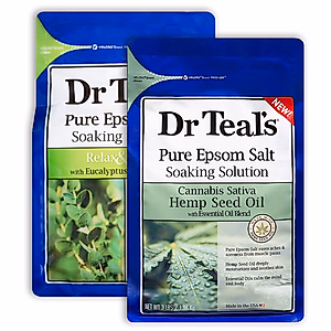 Dr Teal's Epsom Salt Bath Combo Pack (6 lbs Total), Relax & Relief with Eucalyptus & Spearmint, and Hemp Seed Oil