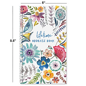 Current Embroidered Florals Address Book-94 Pages; Small 5" x 8-1/2" Size for Purse or Office,Spiral Bound Soft Cover Organizer for Contacts,Addresses,Email, & Phone Numbers + 50 Replacement Stickers
