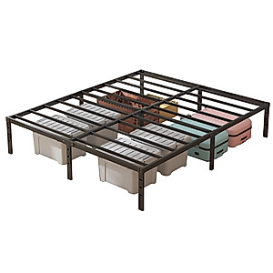 HOBINCHE 18 Inch Metal Bed Frame Queen Size No Box Spring Needed - Easy Assembly Heavy Duty Noise Free Narrow Bedframes - Double Black Basic Steel Slats Platform with Storage