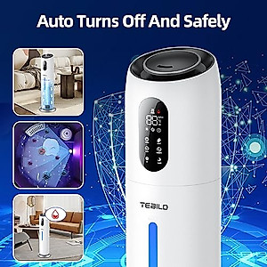TEBILD Humidifiers for Bedroom Large Room 9L Ultrasonic Cool Mist Humidifier Top Fill Last Up to 52H with 3 Mist Speed,360°Nozzle,Timer, Night Light,Quiet Large Humidifier for Baby Adults Home Office