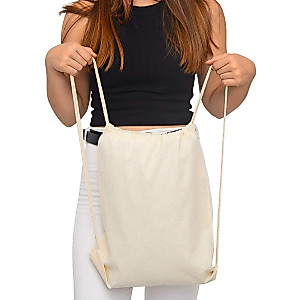 TBF (12 Pack) Set of 12 Durable Cotton Canvas Drawstring Backpack Bags 14" W x 16" H (Natural)