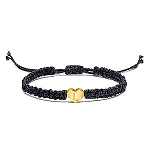 Personalized 26 Initial Bracelet Copper Heart Letter Woven Bracelet Dainty Heart Charm Bracelet Woven Bracelet for Men Women Girls Smart Watches (L, One Size)