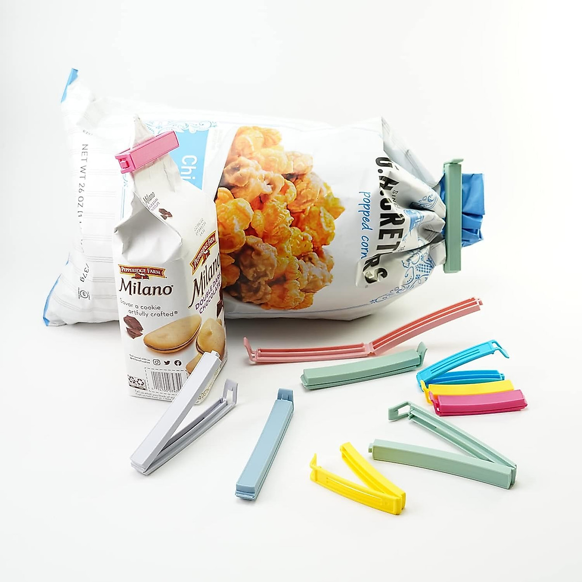 Yarall 30 PCS Plastic Chip Clips for Food Packages, Curved Design Sealing Bag Clips for Food, Kitchen and Home(4.3in x10, 2.1in x20)