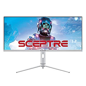 Sceptre IPS 34" White UltraWide Monitor 3440 x 1440p HDR400 1ms up to 144Hz 95% DCI-P3 PIP PBP DisplayPort HDMI USB-C Height Adjustable (E345B-QUN168W)