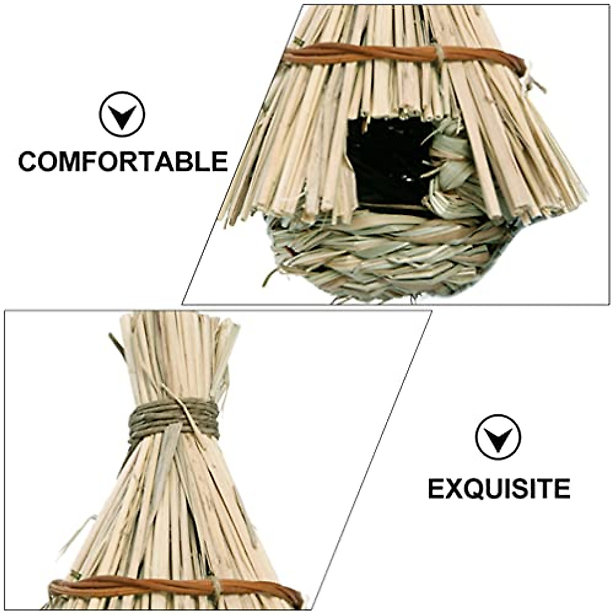 balacoo Humming Bird House Grass Hand Woven Bird Nest Natural Hanging Bird Hut Roosting Hideaway Shelter for Parrot Predators Finch Canary Sparrow Chickadee